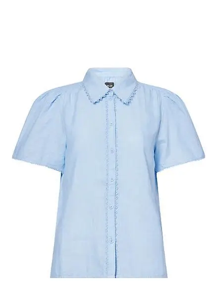 ME+EM Puff-sleeve Cheesecloth Cotton Blouse - Cloud Chambray Blue