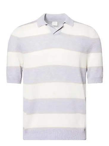 Eleventy Stripe-print Knitted Cotton Polo Shirt - Grigio Bianco E Sabbia