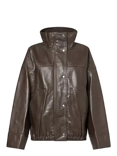 ROHE FRAMES Funnel-neck Oversized Leather Jacket - Earth