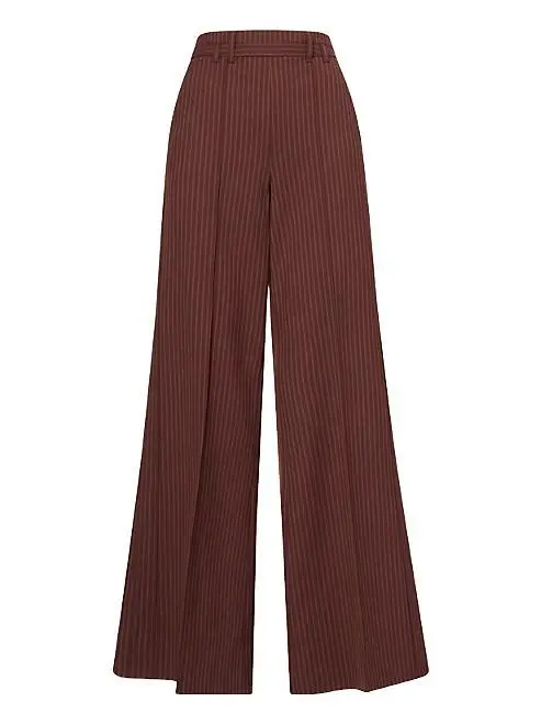 ME+EM Pinstripe Wide-leg Woven Trousers - Cinnamon Brown
