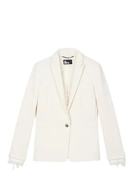 The Kooples Woven Blazer With Lace Trim - Off White