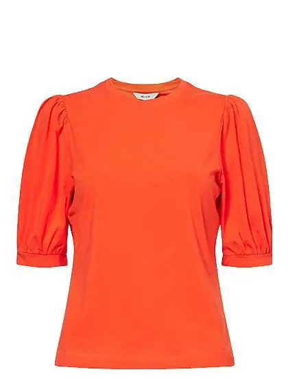 ME+EM Stretch-cotton Puff-sleeve T-shirt - Poppy Red