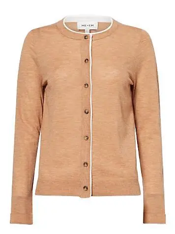 ME+EM Contrast-trim Merino-wool And Cashmere Cardigan - Camel Melange/soft W