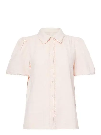 ME+EM Puff-sleeve Cheesecloth Cotton Blouse - Blush Pink