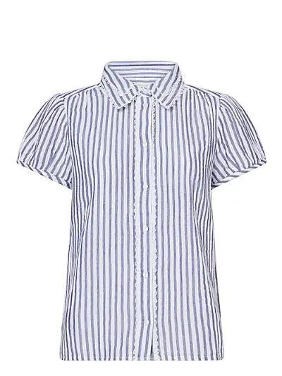 ME+EM Striped Cheesecloth Cotton Blouse - Navy/white