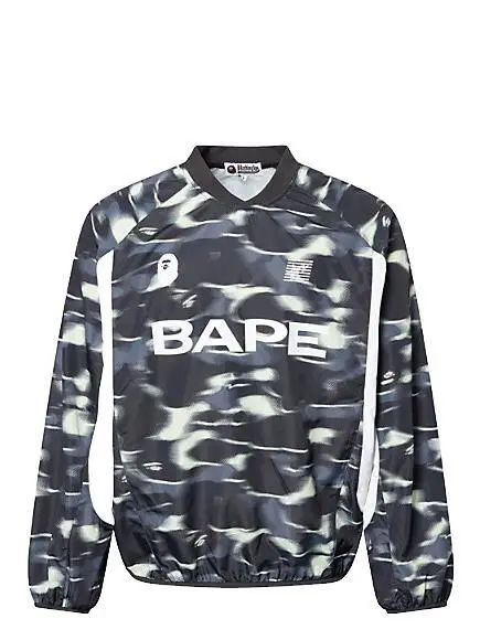 A BATHING APE Screen Camo Long-sleeve Football Woven T-shirt - Black