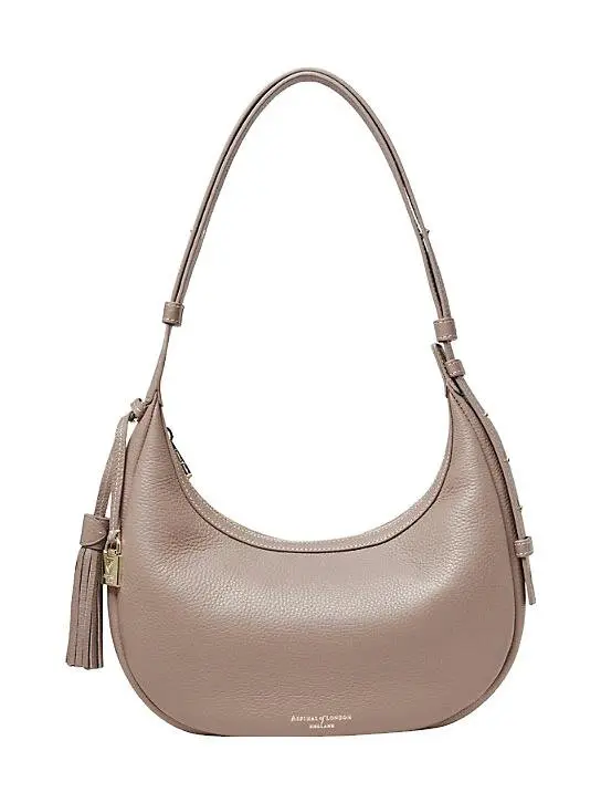 ASPINAL OF LONDON Hudson Crescent Small Leather Shoulder Bag - Moleskin
