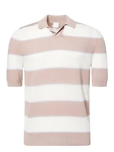 Eleventy Stripe-print Knitted Cotton Polo Shirt - Cipria Bianco E Grigio
