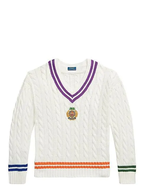 Polo Ralph Lauren Crest-embroidered Cable-knit Jumper - Cream Combo
