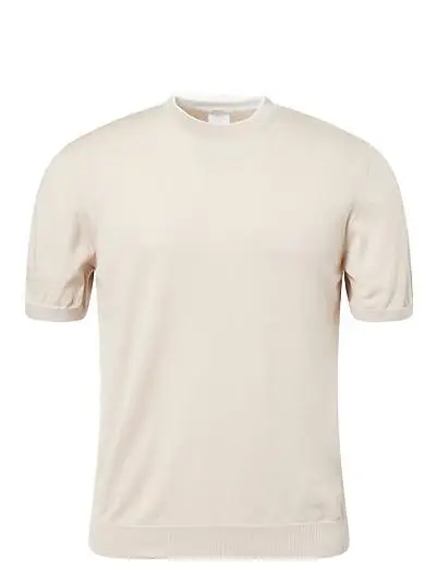 Eleventy Sea Island Knitted Cotton T-shirt - Taupe, White