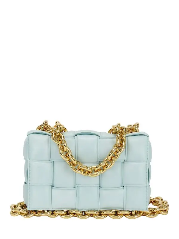 FWRD RENEW Bottega Veneta Chain Cassette Crossbody Bag - Teal Washed & Gold
