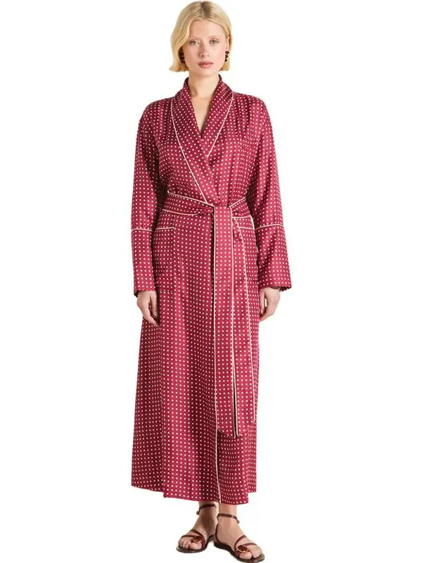 Olivia Von Halle Capability Palazzo Polka Dot Robe - Burgundy