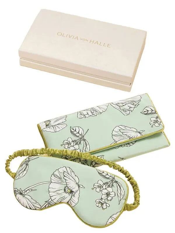 Olivia Von Halle Audrey Delfina Floral Eye Mask - Green