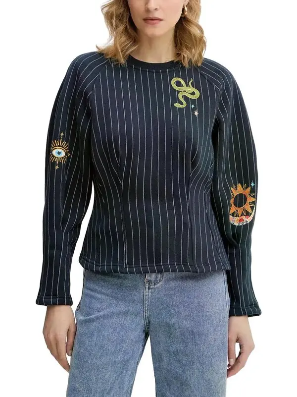 NEVER FULLY DRESSED Striped Embellished Sweatshirt - Blue
