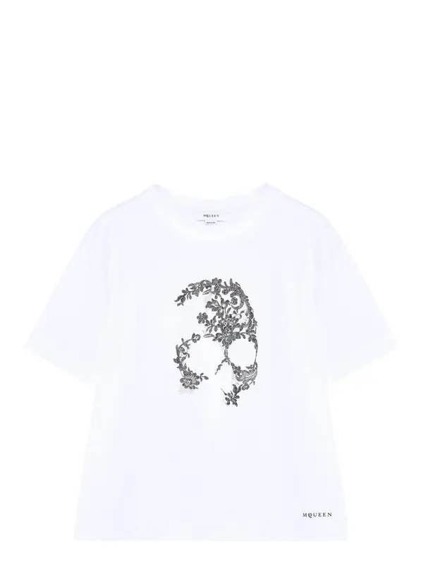 Alexander McQueen Cotton Skull Lace T-shirt - Neutral
