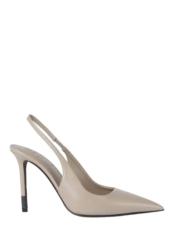 Brunello Cucinelli Leather Slingback Pumps With Monili Detail - Grey