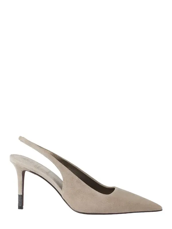 Brunello Cucinelli Suede Slingback Pumps 80 - Beige