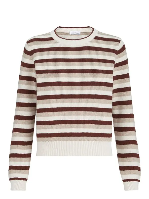 Brunello Cucinelli Cotton Stripe Sweater - White