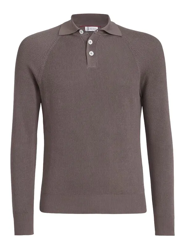 Brunello Cucinelli Cotton Polo Sweater - Brown