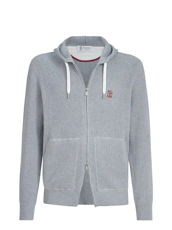 Brunello Cucinelli Cotton Ribbed Zip-up Hoodie - Grey