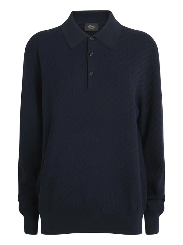 Brioni Cotton-silk-cashmere Polo Shirt - Blue