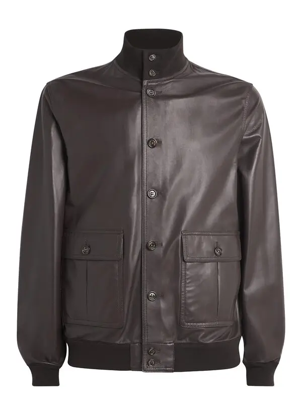 VALSTAR Leather Bomber Jacket - Brown