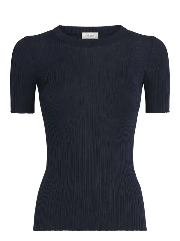 Agnona Cotton-silk Ribbed Top - Navy