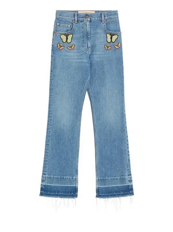 Valentino Garavani Butterfly Embroidered Jeans - Blue
