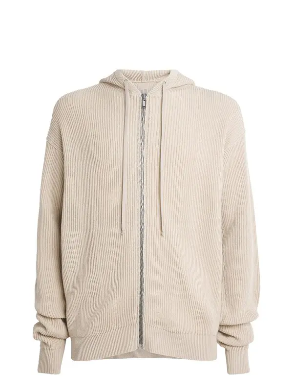 Rick Owens Wool Ribbed Zip-up Hoodie - White