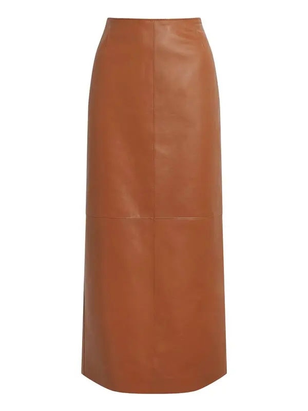 Lafayette 148 New York Lambskin Midi Skirt - Brown