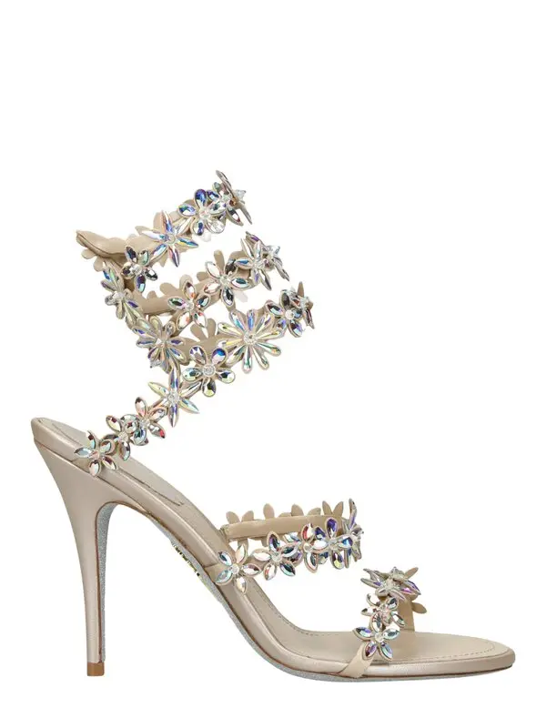 Rene Caovilla Jewelled Floral Heeled Sandals - Beige