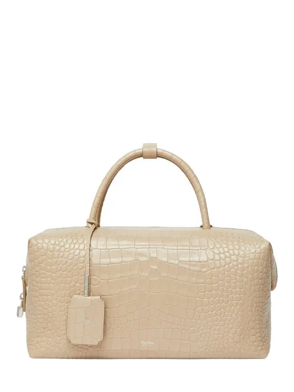 Max Mara Large Leather Croc-embossed Boston Bag - White