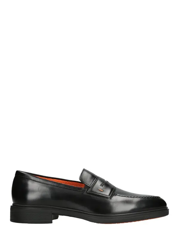 Santoni Leather Penny Loafers - Black