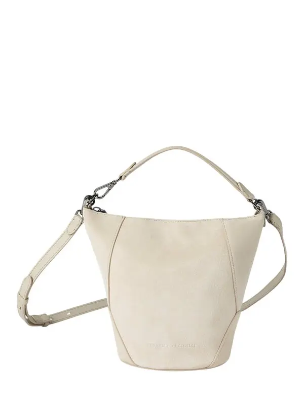 Brunello Cucinelli Suede Cross-body Tote Bag - White