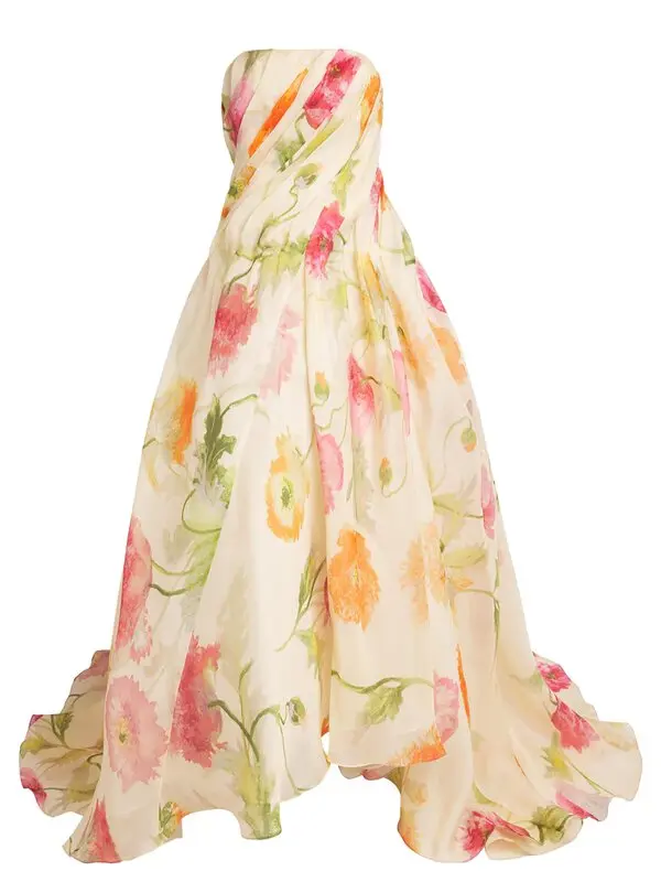 Carolina Herrera Silk Organza Floral Gown - Yellow
