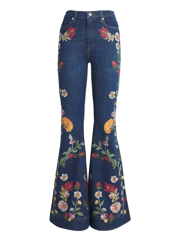 Alice + Olivia Embroidered Bootcut Jeans - Navy