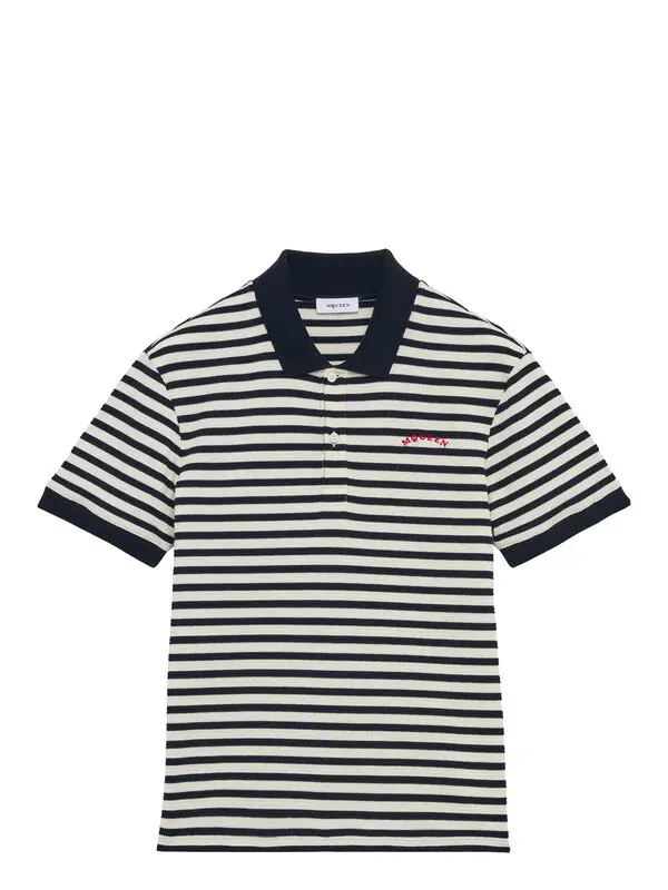 Alexander McQueen Stripe Embroidered Polo Shirt - Ivory