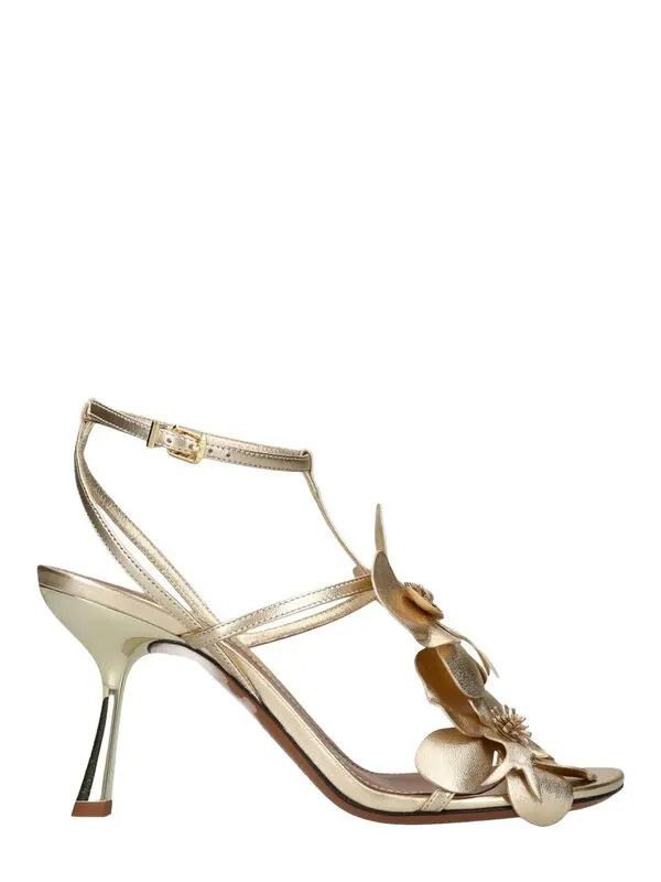 Zimmermann Metallic Leather Orchid Heeled Sandals - Gold