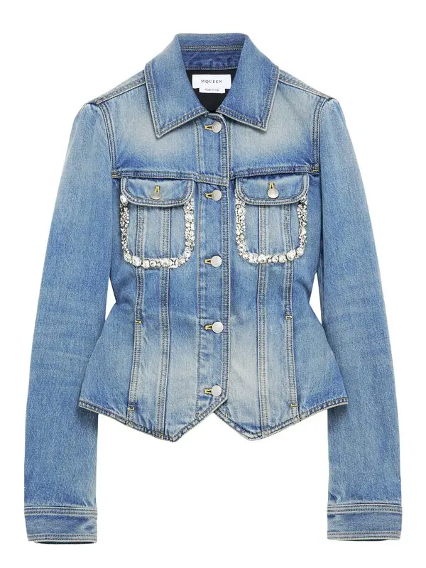 Alexander McQueen Embellished Denim Jacket - Blue