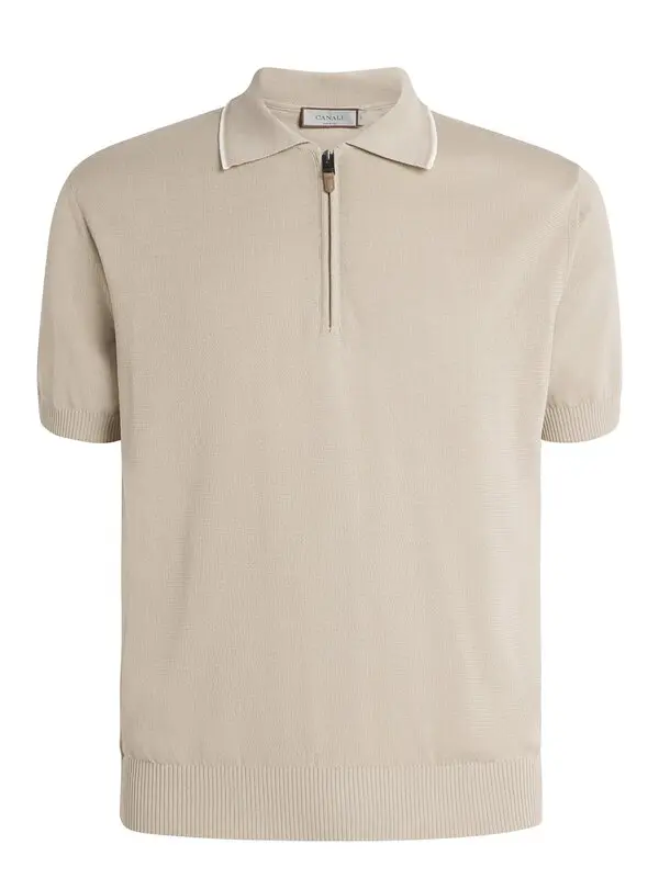 Canali Cotton Zipped Polo Shirt - Beige