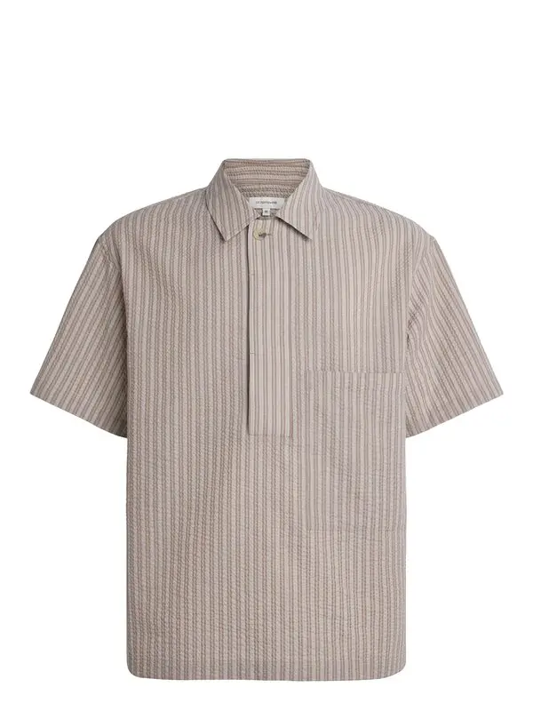 LE17SEPTEMBRE Cotton-blend Seersucker Stripe Shirt - Brown