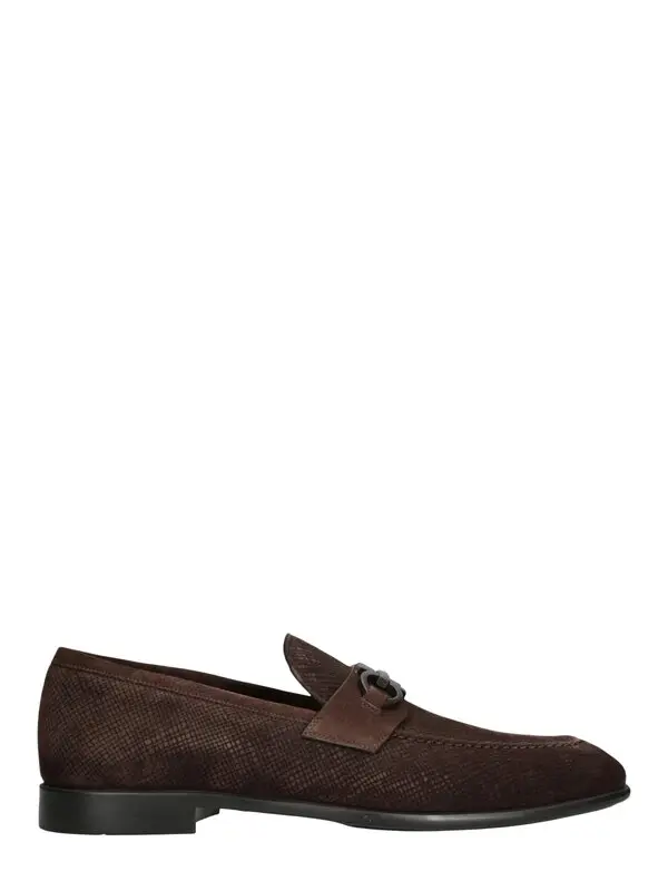 FERRAGAMO Textured Suede Loafers - Brown