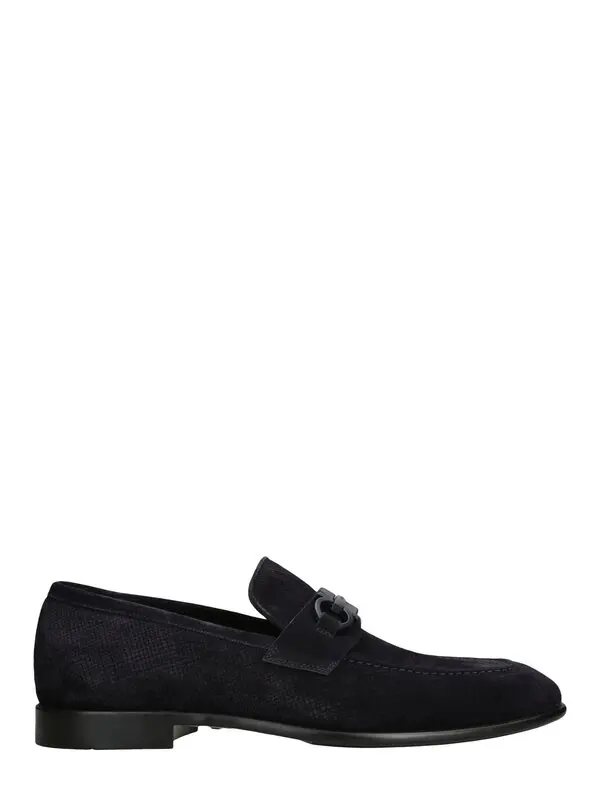FERRAGAMO Textured Suede Loafers - Navy