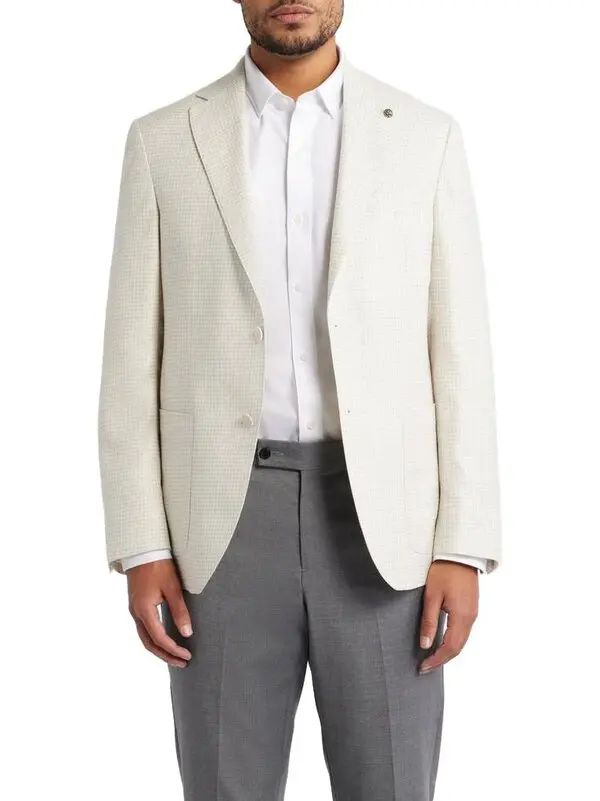 JACK VICTOR Madison Mini Check Wool Sport Coat - Off White