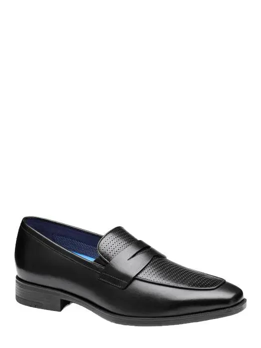 Johnston & Murphy Gibbons Embossed Penny Loafer - Black Full Grain