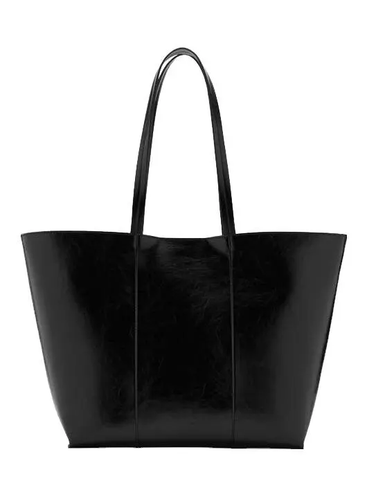 Mango Leather Shopper - Black