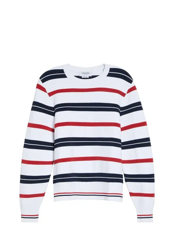 Thom Browne Variegated Rep Stripe Ottoman Stitch Sweatshirt - White