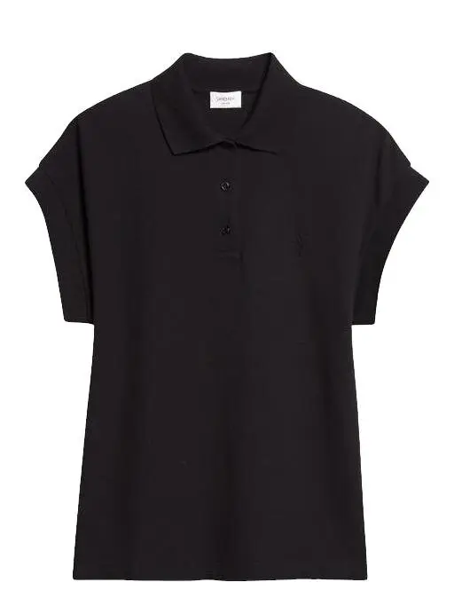 Saint Laurent Cotton Blend Cap-sleeve Polo - Noir