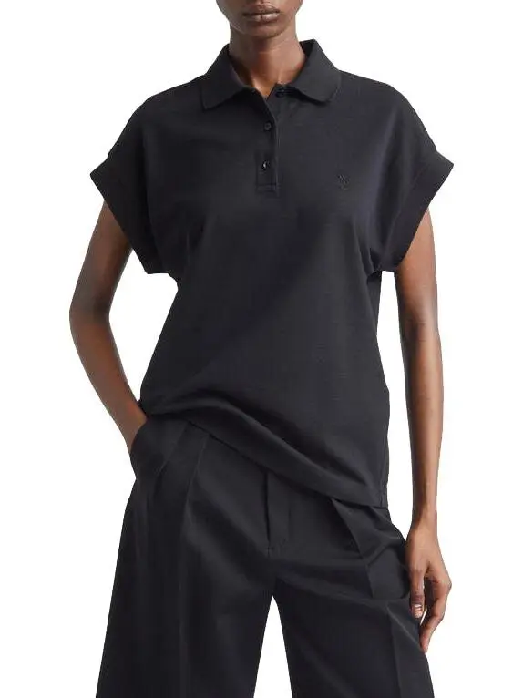 Saint Laurent Cotton Blend Cap-sleeve Polo - Noir