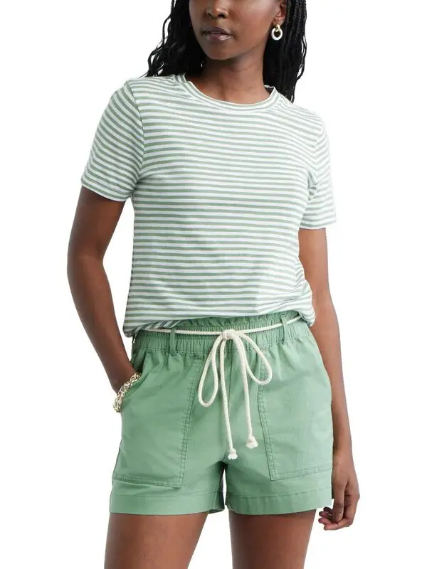 Caslon Cotton Blend Crewneck T-shirt - Green Hedge- White Stripe